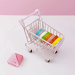 Mini Supermarket Handcart, Mini Shopping Cart Supermarket Handcart Shopping Utility Cart Mode Desk Storage Toy Holder(Pink)