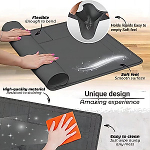 Under Sink Mat, Trimmable Silicone Waterproof Liner With Lip For Kitchen Multipurpose Cabinet Counter Protector Cover Tray Mats For Pipes Drip Easy To Clean 34" X 22" Or Cut To Fit Smaller Gray