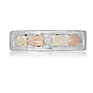 Women's Diamond-Cut Wedding Ring, Sterling Silver, 12k Green and Rose Gold Black Hills Gold Motif, Size 5