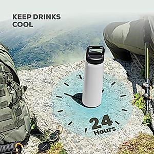 FineDine Triple Walled, Insulated Water Bottles with Straw - 25 Oz Stainless Steel Metal Bottle W/ 3 Leak Proof Lids - For Travel, School, Sports, Gym/Men, Women & Kids - Pure Pearly White