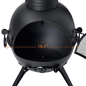 SINGLYFIRE Chiminea Fireplace Outdoor Prairie Fire Deck or Patio Backyard Wooden Fire Pit with Chiminea Cover Rust-Free Iron Black