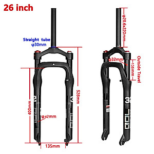 BOLANY Snow Bike Front Fork for A Bicycle 26inch Aluminum Alloy Air Gas Fat Fork Bike for 4.0" Tire Bicycle Accessories