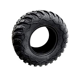 Four 28x10-14 Tusk TERRABITE Heavy Duty 8-Ply Radial UTV Tires mounted on Tusk TINTIC Wheels - For KAWASAKI TERYX 750 800 - Includes Lug Nuts (4+3 Wheel Offset, Milled Black)