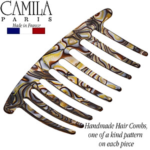 Camila Paris CP3182 French Handmade Side Comb Rounded, Onyx, French Twist Hair Combs Decorative, Strong Hold Hair Clips for Women Bun Chignon Up-Do Styling Girls Hair Accessories Made in France
