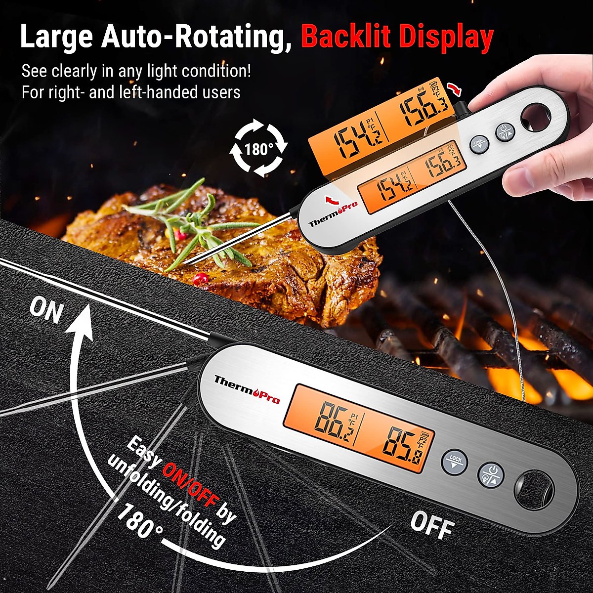 ThermoPro TP829 Wireless Meat Thermometer for Grilling and Smoking with ThermoPro TP610 Programmable Dual Probe Meat Thermometer with Alarm