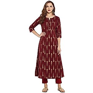 Janasya Indian Women's Tunic Tops Cotton Kurti for Women(JNE3030-KR-XXXL) Red