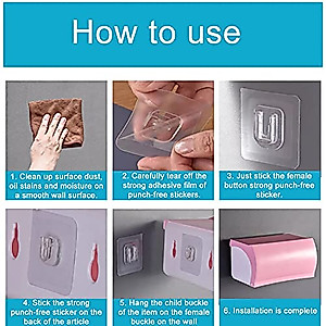 vilihkc 40pcs(20set) Double-Sided Self-Adhesive Wall Hooks Heavy Duty Hooks Multi-Purpose Transparent Adhesive Hooks for Bathroom and Kitchen, Waterproof and Oil-Proof 13.2lb/6kg(Max)