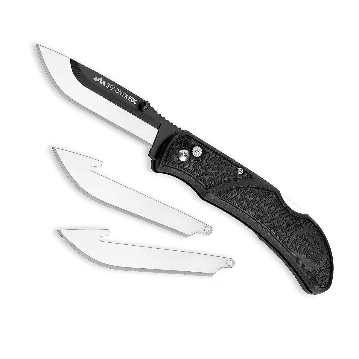 OUTDOOR EDGE 3.0" Onyx EDC - Replaceable Blade Folding Pocket Knife with Dual Thumb Opener and Pocket Clip with 3 Blades