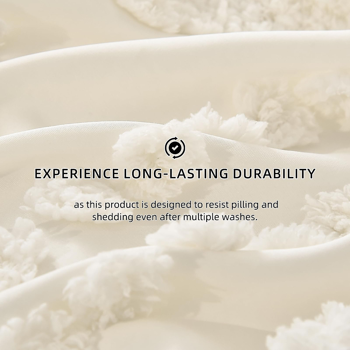 PHF Boho Duvet Cover Queen Size, Soft Tufted Duvet Cover Set for All Seasons, 3 Pieces Textured Shabby Chic Bedding Set with 2 Pillowcases, Snow White, 90" x 90"