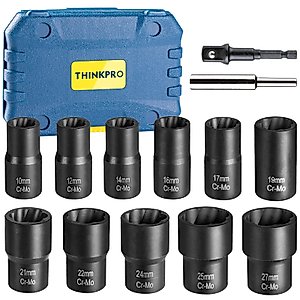 THINKPRO Lug Nut Removal Tool,13 PCS Lug Nut Socket Set, 1/2-Inch Drive Bolt Nut Extractor Kit, Easy Out Lug Nut remover for Damaged, Frozen, Studs, Rusted, Rounded-Off Bolts & Nuts Screws