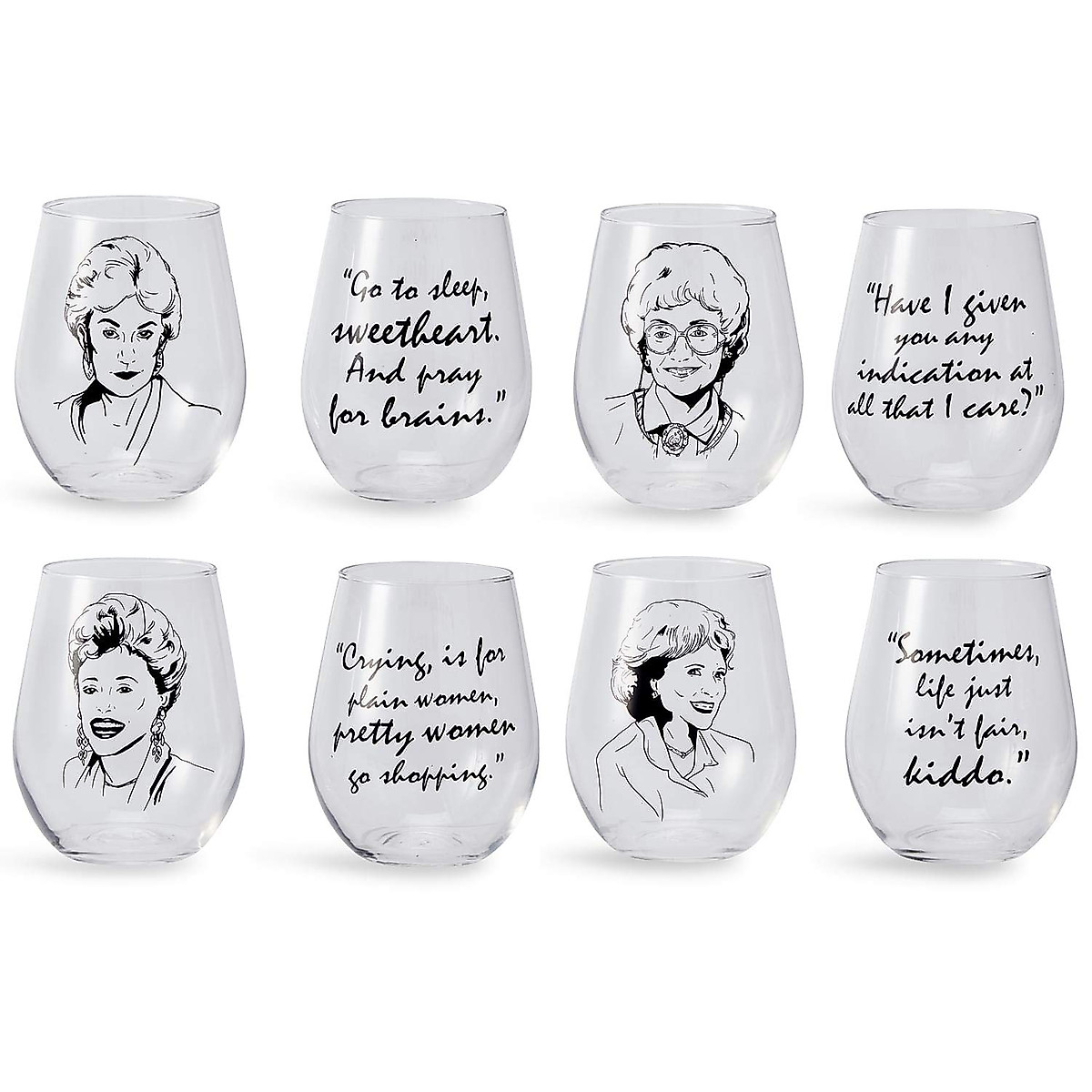 Toynk The Golden Girls Official Stemless Wine Glass Collectible Set of 4| Features One Wine Glass For Each Golden Girl | Each Glass Holds 16 Ounces