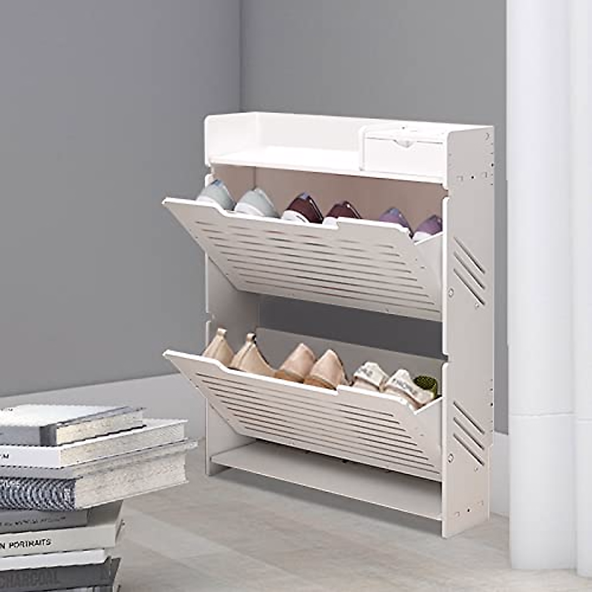 DYRABREST 2 Tier PVC Shoe Cabinet with Tipping Drawers,Multifunctional Modern Shoe Cabinet,Freestanding Shoe Rack Storage Organizer for Entrance,Hallway,Foyer,2 Kinds (Large)