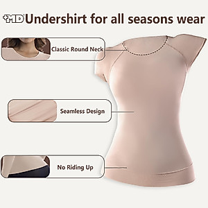 +MD Women's Seamless T-Shirt Scoop Neck Short Sleeve Comfort Light Control Shapewear Undershirt Pyjamas