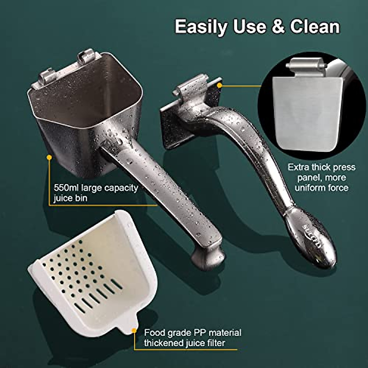 SUCCFLY Lemon Squeezer Stainless Steel, Manual Juicer Citrus Lime Orange Fruit Squeezer Heavy Duty Ergonomic Handle Labor-saving Large Capacity Juice Press Hand Handheld Juicer (5 Year Warranty)