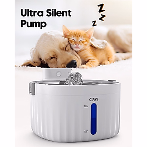 Ciays 70.4oz/2L Cat Water Fountain Automatic Induction Water Dog Water Fountain with Battery & Power Cord Powered Pet Water Fountain Bowl with Stainless Steel Drinking Tray for Pets, White