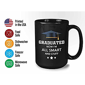 Flairy Land Graduation Coffee Mug 15oz Black - All Smart and Stuff - Graduation Gifts for Her Senior Graduation College Student College Graduate Classmate MBA Grad