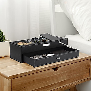 Baoyun Mens Valet Tray, Nightstand Organizers for Men, Leather Jewelry Storage Box Bedside Table Organizer EDC Catch All for Jewelry Key Wallet and Phone