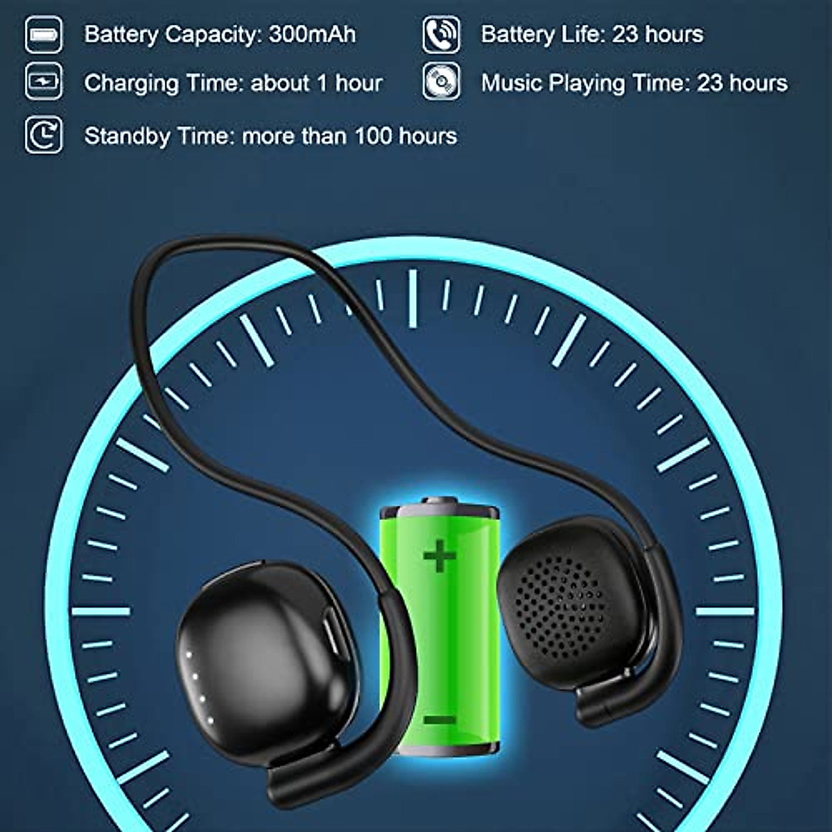 CHUYI Behind The Head Headphones, Bluetooth Wireless On-Ear Earphones, Foldable Lightweight Wireless Stereo Neckband Around Head Headset with Built-in Mic for Sports, 23Hrs Music Time (Black)