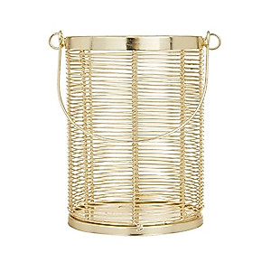Deco 79 Metal Pillar Candle Lantern with Thin Metal Handle, 8" x 6" x 9", Gold