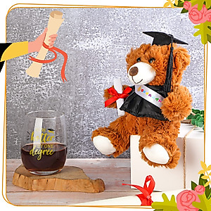 Junkin Graduation 2024 Gifts Set Congrats Grad Gift for Her Him Now Hotter by One Degree 15 oz Wine Glass Cup and Plush Grad Bear College University Graduates Class of 2024 Party Gift Favor Present