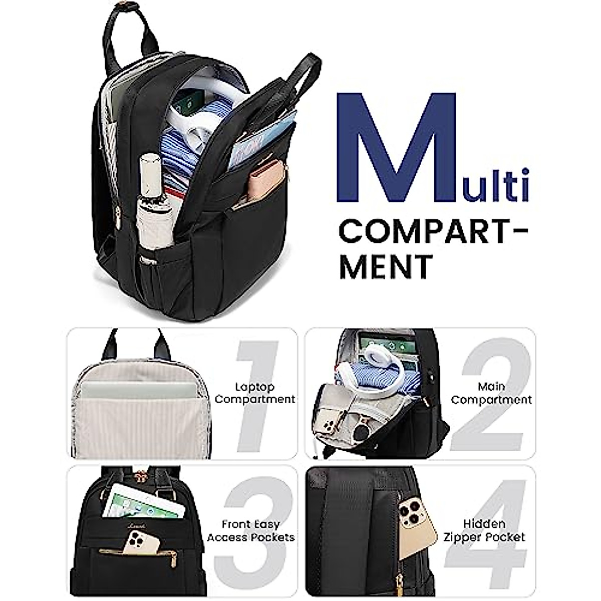 LOVEVOOK Laptop Backpack for Women 15.6 Inch Laptop Bag for Work Travel Computer Backpack with USB Port, Fashion Waterproof Backpack Purse Casual Daypacks, Black