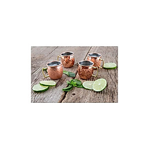 J&V TEXTILES Moscow Mule Copper Mugs - Gift Set of 4, 100% Solid Handcrafted Copper Cups - 2 Ounce Food Safe Hammered Mug For Mules