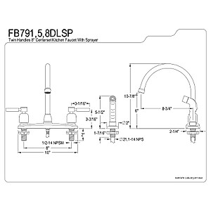 Kingston Brass FB791DLSP Concord 8" Centerset Kitchen Faucet, Polished Chrome