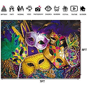 LTLYH 7X5ft Venetian Mardi Gras Backdrop Carnival Masquerade Photography Backgrounds Mask Colorful Backdrop Party Decoration Banner Studio Props 128…