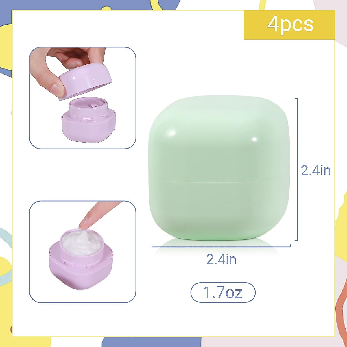 ASEVAT Refillable Cream Jars with Lids, 4 pack Leakfproof Travel Cosmetic Containers, Small Cosmetic Jars for Cream, Lotion, Face Scrub, Hair Conditioner (1.7oz-4 Pcs)