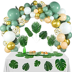 Libima 117 Pcs Jungle Party Decorations Balloon Garland Arch Kit with 48 Pcs 7 Kinds Artificial Palm Leaves Tropical Fake Leaves, Monstera Leaves for Baby Shower Safari Birthday Wedding Decoration