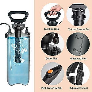 XXXFLOWER 2.1 Gallon Pump Pressure Sprayer, Portable, 8L Pressurized Lawn & Garden Water Spray Bottle with Adjustable Shoulder Strap, Pressure Relief Valve, for Yard Lawn Weeds Plants（Black