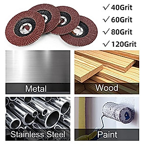 LotFancy Flap Discs 4 1/2 for Angle Grinder, 20PCS, 40 60 80 120 Grit Sanding Disc, 4.5 x 7/8 Inch Grinding Wheels Welding Tools, Aluminum Oxide Abrasive, Type 27