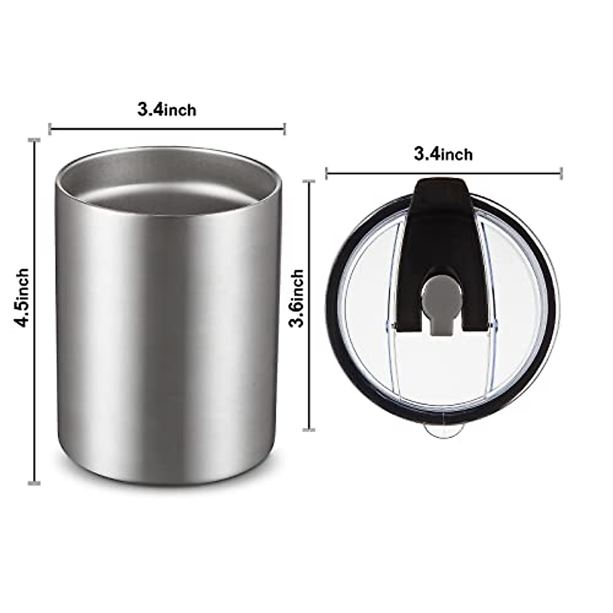 MEWAY 12oz/8Pack Coffee Mug With Lid, Insulated Stainless Steel Reusable Coffee Cup, Double Wall Durable Coffee Mug, Powder Coate，For Coffee, Beer, Home, Office(Silver,8 Pack)