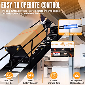 HITUGU 661lb Electric Stair Climbing Hand Trucks Dolly Cart for Moving, 600W Motor Battery Powered Capacity Heavy Duty Folding Stair Climber Cart Hand Trolley for Home Furniture Logistics Warehouse