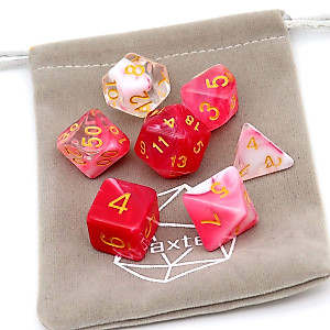 Haxtec DND Dice Set 7PCS Polyhedral D&D Dice for Roleplaying Dice Games as Dungeons and Dragons (Pink White Clear)