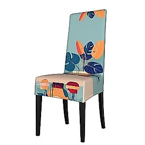Blue Orange Turtleback Bamboo Pattern Elastic Polyester Ammonia Dining Chair Cover - Protection Cover for Dining Chair Removable