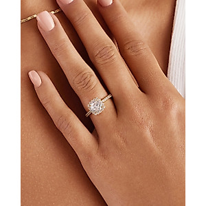 PAVOI 14K Gold Plated Square Halo Engagement Rings | Premium Cubic Zirconia Promise Eternity Ring for Women | Wedding Bands (Yellow Gold, 7)