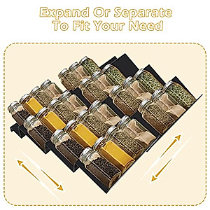 MOVNO Expandable Spice Drawer Organizer, Adjustable and Durable Acrylic Spice Rack Drawer Organizer, Seasoning Spice Jar Organizer Drawer for Kitchen Cabinets Countertop
