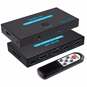 SGEYR HDMI 2.0 Switch 4 Port, HDMI Switch Splitter 4 in 1 Out, Metal HDMI Switcher 4K with IR Remote, Support HDCP 2.2 Support 4K@60Hz Ultra HD 3D 2160P 1080P, Compatible for PS3/PS4,Xbox