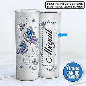 Wassmin Personalized Butterfly Skinny Tumbler Customized Stainless Steel Vacuum Insulated Tumbler With Lid 20 Oz Double Walled Insulated Coffee Cup for Gym Fitness Travel Office Use For Women