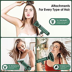TIHONI Ionic Hair Dryer, Professional Salon Negative Ions Blow Dryer, Powerful for Fast Drying, 3 Heating/ 3 Speed, Cool Button, Damage Free Hair with Constant Temperature, Low Noise, Green