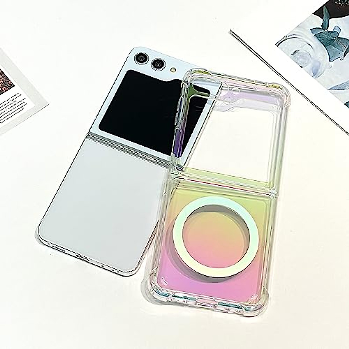 LSL for Samsung Galaxy Z Flip 5 Case [Compatible with MagSafe] Bling Laser Colorful Case Soft TPU Bumper Shockproof Hard PC Anti-Scratch Anti-Drop Protective Slim Magnetic Cover for Women Girls Men