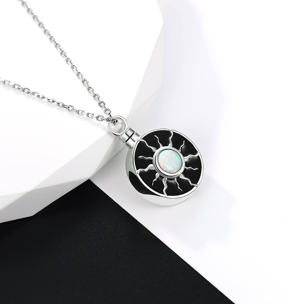 Bolelis Cremation Jewelry Urn Necklace for Ashes - 925 Sterling Silver Sun God Apollo Keepsake Opal Pendant,Round You are My Sunshine Waterproof Memorial Pendant with Filling Kit,Chain 18"+2" Inch
