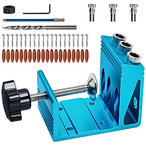 Pocket Hole Jig Kit with 3 Drill Hole Guide Pocket Drill Hole System with 15 Degree Joint Angle Tool Portable Pocket Joinery Screw Kit DIY Woodworking Carpentry Locator