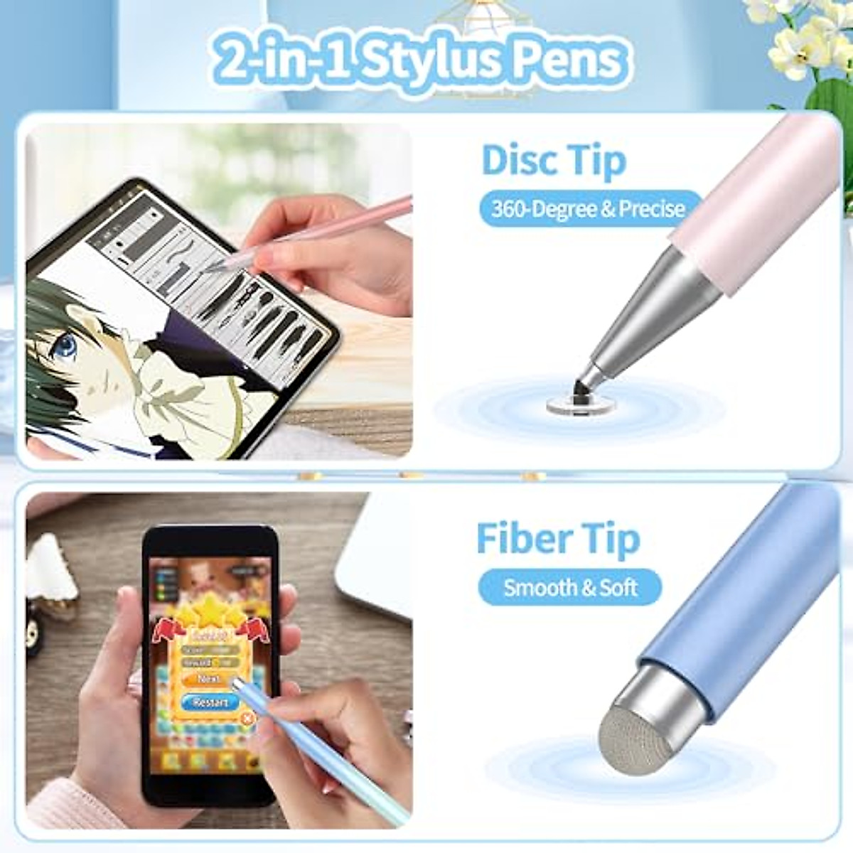 Stylus Pens for Touch Screens(3 Pcs), High Precision 2-in-1 Stylus Pen for iPad Compatible with iPad/iPhone/Tablet/Android/iOS and All Capacitive Touch Screens