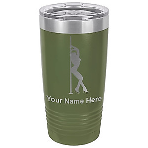 LaserGram 20oz Vacuum Insulated Tumbler Mug, Pole Dancer, Personalized Engraving Included (Camo Green)