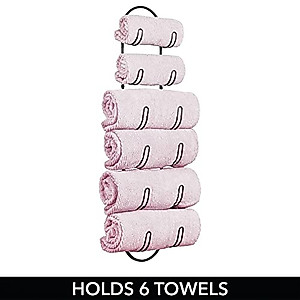 mDesign Steel Wall Mount Towel Rack with 6 Compartments - Towel Holder and Towel Storage Shelf Organizer for Bathroom, Powder Room - Concerto Collection - 2 Pack - Black