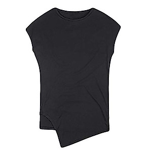 YOMXL Men Solid Color Irregular Hem Tops Athletic Sport Soft Tank Tops Casual T Shirt Tee Black