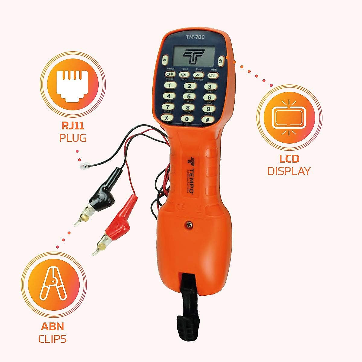 Tempo Communications TM-700 Butt Set/Lineman Telephone Test Set with LCD Display - Professional Grade (Latest Model)