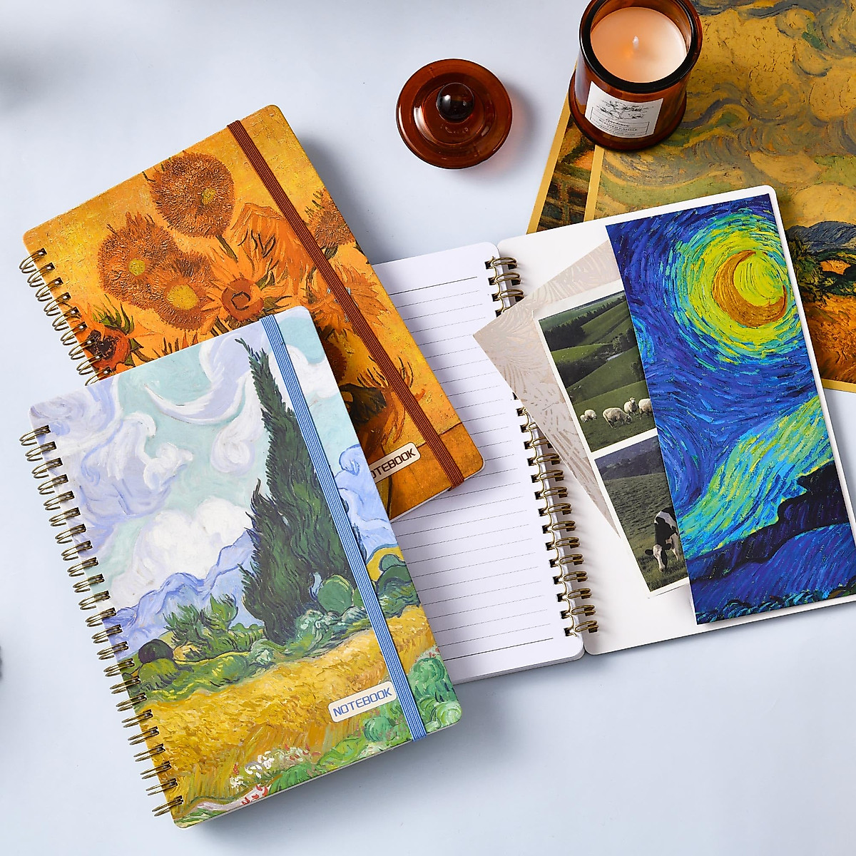 Spiral Notebook - 3 Pack A5 Spiral Notebooks, 5.9”x 8.3”, 3 x 160 Pages Ruled Notebook/Journal for Women, College Lined Notebook with Elastic Closure, Back Pocket, for Office & School